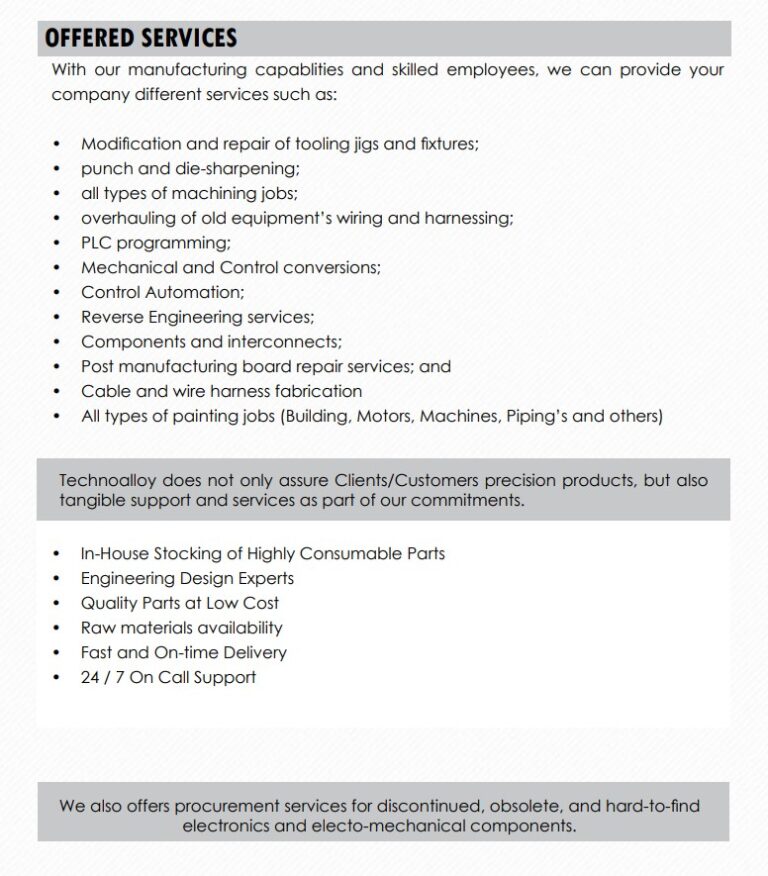 Offered-Services – TechnoAlloy Tooling Technologies, Inc.